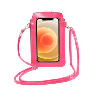 lightweight cell phone touch screen crossbody bag travel shoulder purse wristlet clutch handbags, hot pink