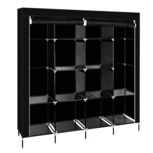 secret desk 67" wardrobe closet for hanging clothes - stand up closet, pop up closet, easy lift closet box, wardrobe oversized storage basket, wardrobe closet with drawers, portable wardrobe (black)