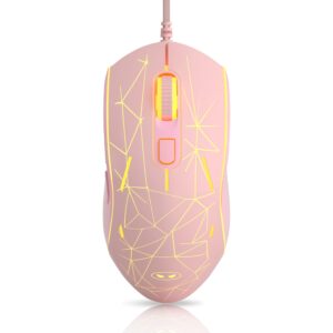 magegee g6 wired gaming mouse, ergonomic usb optical mouse with 7 colors breathing led backlit, 6 adjustable speed levels from 600 to 3200 for laptop pc computer games & work, pink