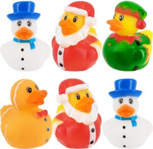 the dreidel company christmas holiday rubber duck toy duckies for kids, bath birthday gifts baby showers summer beach and pool activity, 2" (6-pack)