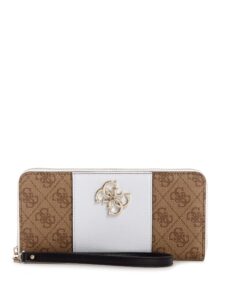 guess noelle large zip around wallet, latte multi