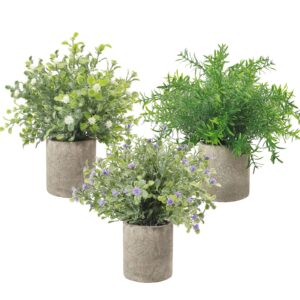 3 pack small potted artificial plastic plants,mini fake rosemary plant faux flower houseplants for home decor indoor,9.5" tall greenery plants for wedding home office desk garden,indoor &outdoor