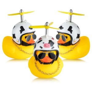 haooryx 3 pack camouflage rubber duck toys car ornaments helmet yellow duck car dashboard decoration set, camouflage series trim suit cool ducks with propellers glasses gold chain for kids adults gift