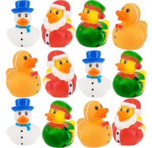 the dreidel company christmas holiday rubber duck toy duckies for kids, bath birthday gifts baby showers summer beach and pool activity, 2" (12-pack)