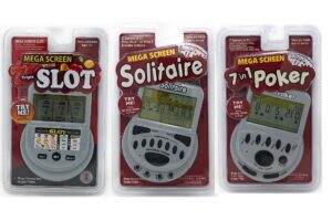 john n. hansen mega screen handheld gambling game pack bundle of 3 - solitaire - slot machine - poker