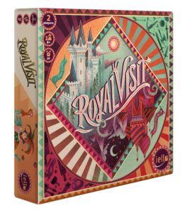 iello: royal visit, strategy board game, bring the king to your castle, become a legend in the valley, made for 2 players, for ages 8 and up