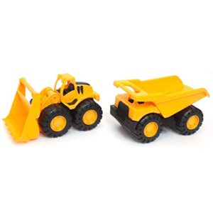 amazon basics toy construction vehicle set, dump truck and bulldozer, indoor/outdoor, 10-inch, pack of 2, yellow, 10.25" x 12" x 5.75"