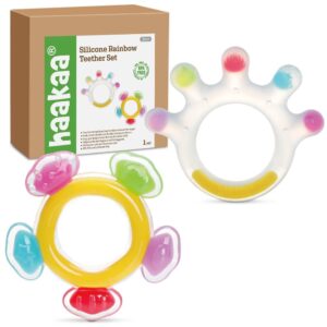 haakaa baby teethers toys baby teething toys for babies silicone new palm and ferris wheel teethers combo soft baby sensory toys, teething pain and itching gums, bpa free, 3m+, 2 pcs