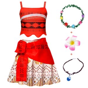 cotrio princess clothes 5t girls princess costume 5/6 birthday party outfit halloween princess dresses kids princess 2 piece crop top skirt set with accessories size 6 (red)