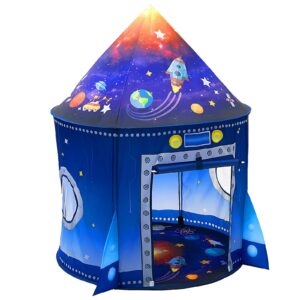 willingheart rocket ship play tent for kids, astronaut spaceship space themed pretend playhouse indoor outdoor games party children pop up foldable tent birthday toy for boys girls toddler baby