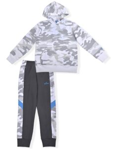 spalding boy’s ninja hoodie and jogger pant set with built in face gaiter, white camo, size 8