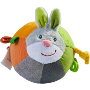 haba bunny ball with crinkle ears, textured fabric and rattling effects