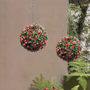 tommino decorative flowers balls for outdoors artificial topiary sphere hanging plants for home patio balcony yard garden mall with metal chains lifelike colorful plastic waterproof 10.2" 2 pcs