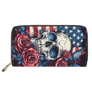 snilety women long wallet pu leather card case, red rose printed rfid credit card holder zipper id card travel wallet