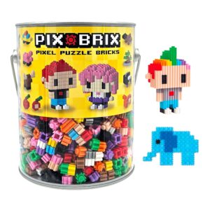 pix brix pixel art puzzle bricks bucket – 1,500 piece pixel art kit with 10 colors, medium palette – patented interlocking building bricks, create 2d and 3d builds – stem toys, for age 6 plus