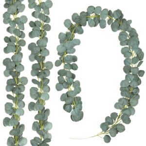 coowas 2 pack artificial eucalyptus leaves garland feet fake vine leaves greenery for wedding party outdoor garden office home kitchen bedroom wall decor