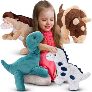 passionfruit plush dinosaur toys for kids – 4-pack soft & huggable 12-inch stuffed animals – cute & squeezable dinosaurs for boys & girls