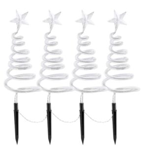 spiral christmas stake light, 4 pack christmas tree path finders with 40 led solar lights for xmas decoration, pathway lighting, garden landscape