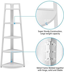 tribesigns 5 tier corner bookshelf and bookcase, 70 inch tall corner shelves standing shelving unit indoor plant stand for living room, kitchen, home office (white)