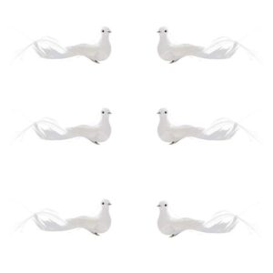 ohj artificial feathered white birds,long tail artificial white pigeon,simulation foam craft birds with clips-on christmas tree ornament decorative fake doves,for home garden wedding decor (pack of 6)