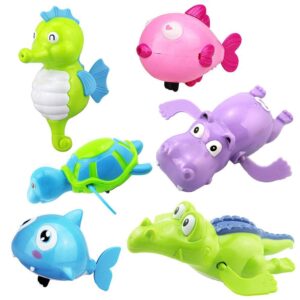 spadorive floating wind-up bath water toys - 6 pcs sea animal bath toy for kids and toddlers - turtle hippo crocodile hippocampus fish, bathtub playset clockwor