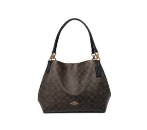 coach pebble leather hallie shoulder bag (im/brown/black)