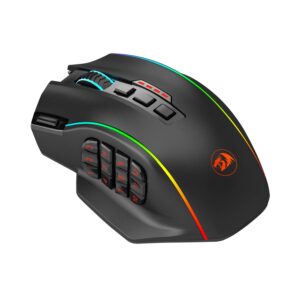 redragon m901 gaming mouse rgb backlit mmo 16 macro programmable buttons, 16000 dpi for windows pc computer (wireless, black)