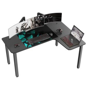 it's_organized l shaped gaming desk, 60 inch corner computer desk, study writing desk, ergonomic gaming table workstation with large mouse pad, sturdy metal frame, easy to assemble, right side black