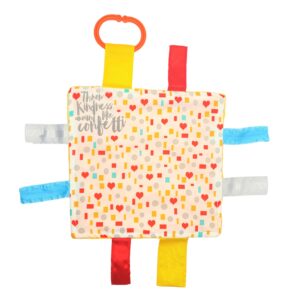 baby jack & co 8x8” kindness confetti lovey tag toys for babies - baby crinkle toys - crinkle toys for baby - soft & safe - learn shapes & colors - ideal baby toy - bpa free w/stroller clip