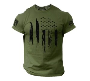 rogue style american distressed flag men t shirt – patriotic shirts for men (army green, large)