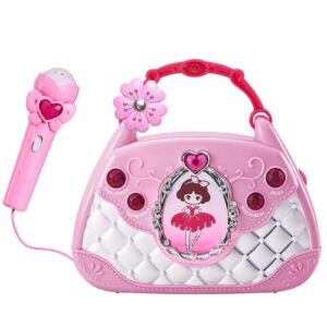 conomus kids microphone for 3 year old girls birthday gift portable karaoke player pink toys for 2 + year old girls