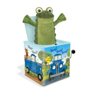 yottoy contemporary collection | little blue truck jack-in-the-box infant plush toy with music