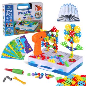 haifeng stem educational toys for 3-8 year old, creative mosaic drill set for kids, diy electric drill puzzle toys, 3d construction games with toy drill, engineering building kits for boys and girls