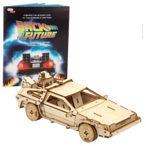 back to the future delorean 3d wood puzzle & model figure kit (154 pcs) - build & paint your own 3-d movie car replica toy, no glue required - easter basket gift for kids, teens, adults 10+