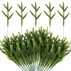 purple star alpurple 100 packs artificial pine needles branches garland-6.7x2.0 inch green plants pine needles, fake greenery pine picks for diy garland wreath christmas and home garden decoration (100pcs)