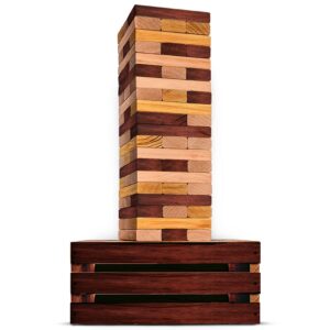 swooc games - reclaimed giant tower game (weather resistant) 60 blocks + storage crate/outdoor game table | stacks up to 5ft | giant outdoor games for adults | large yard games | jumbo lawn games