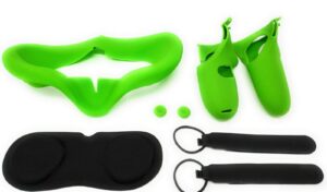 tne accessories bundle kit for quest 1 vr headset & controllers | headphones/earphones, silicone face cushion cover, grip case, knuckle hand strap, lens cover pad, thumbstick caps (green)