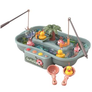 lovyan water circulating fishing game board play set with 3 ducks,3 fish,2 water ladles and 2 fishing poles, electronic toy fishing set with 6 music for kids toddlers