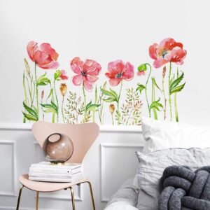 molancia floral wall decals, poppies flowers wall stickers, beautiful flowers vines wall stickers art murals, poppy flowers wall posters, garden blossom flowers wallpaper for living room girls bedroom