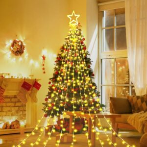 henhui christmasdecorations outdoor star lights,16.4ft christmas tree toppers string lights 320 led 8 memory modes timer with 14" lighted star for valentine christmas holiday birthday festival