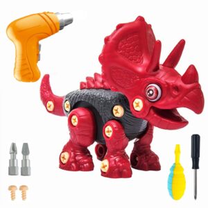 weyingle take apart dinosaur toys for kids dino building toy set with electric drill t rex triceratops velociraptor stem toys for 3 4 5 6 7 year old boys and girls (triceratops)