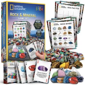 national geographic rock bingo game - play rock bingo, mineral memory, gemstone trivia, & card games, collection includes over 150 rocks and minerals, educational stem toy for kids (amazon exclusive)