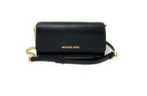 michael kors jet set item large wallet on a chain crossbody bag (black)