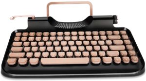 fotorkit rymek classic typewriter style mechanical keyboard usb wired& bluetooth wireless keyboard with tablet stand and rgb dynamic backlit windows mac ios android supported-knewkey