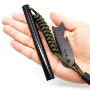 makstore fire starter 1/2"x5" flint steel ferro rod survival kit with multitool fire striker and paracord for camping, hiking, backpacking (army green)