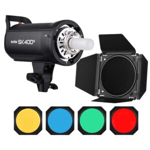 godox sk400ii studio flash strobe light built-in godox 2.4g wireless x system gn65 5600k with 150w modeling lamp for e-commerce product portrait lifestyle photography+ godox barn door barndoor kit