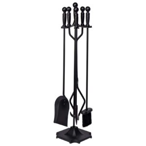 gaspro 5-piece fireplace tools set, 32 inch wrought iron fireplace accessories includes fire poker, shovel, brush, tong, and stand, easy to assemble