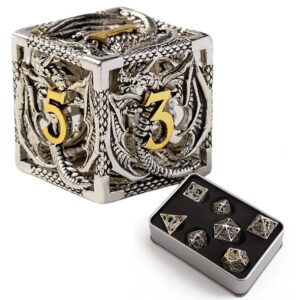 pure copper hollow metal dice set dnd dice dungeons and dragon d&d polyhedral dice rpg dice with role playing games dice metal box