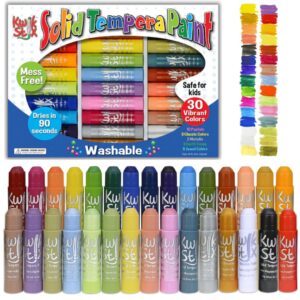 kwik stix solid tempera paint sticks, 30 colors, washable paint sticks for kids, super quick drying, non-toxic, allergen free, paint sticks in classic, pastel, metallic, earth & jewel colors, paint for kids and toddlers