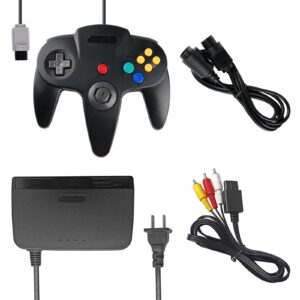 areme accessories bundle compatible with n64, ac power supply adapter, av cable, wired controller and extension cable for n64 system